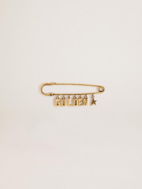 Golden Goose Pin in old gold color with drop Golden lettering ...