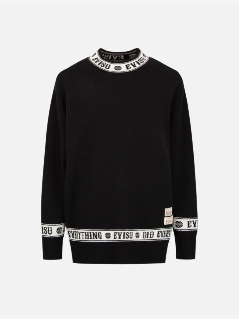 EVISU LOGO AND KAMON JACQUARD KNITTED SWEATER | REVERSIBLE
