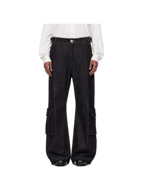 NULLUS Black Whale Fin Snap-On Denim Cargo Pants | REVERSIBLE