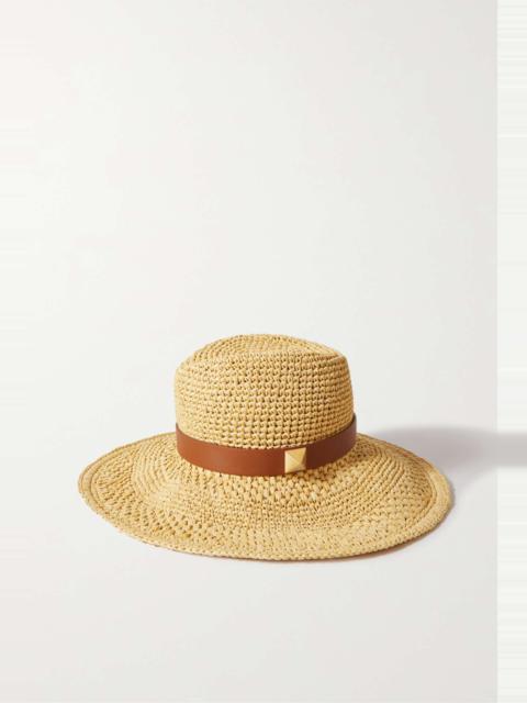 Valentino Roman Stud leather-trimmed straw fedora | REVERSIBLE
