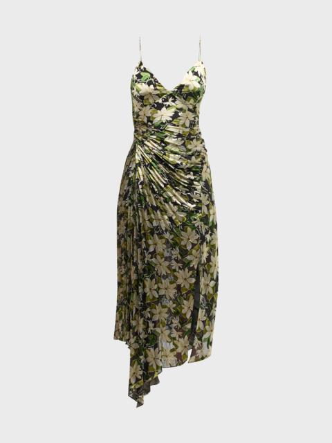 Alice + Olivia Shawna Side-Ruched Asymmetric Slip Dress | REVERSIBLE