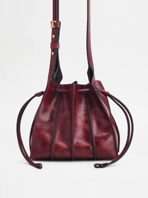 Tod's BUCKET BAG IN LEATHER MINI - BURGUNDY | REVERSIBLE