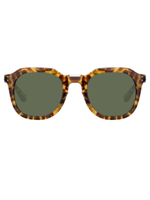 LINDA FARROW FLETCHER ANGULAR SUNGLASSES IN TOBACCO TORTOISESHELL AND ...