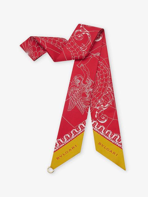 BVLGARI Caelum Serpenti logo-pendant silk-twill scarf | REVERSIBLE
