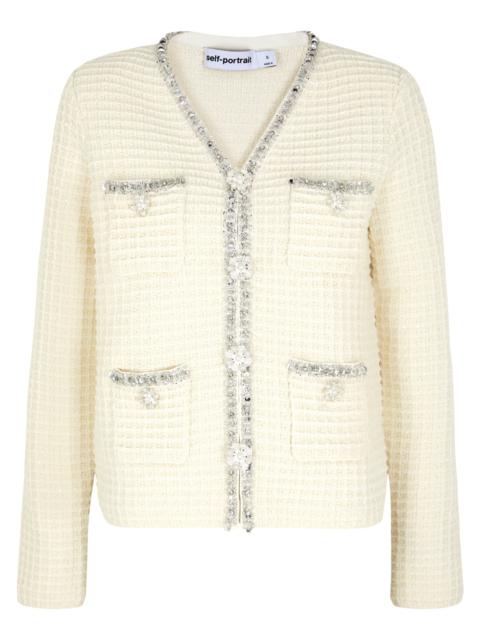 self-portrait Crystal-embellished waffle-knit cardigan | REVERSIBLE