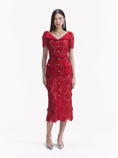 self-portrait Red Lace Open Neck Midi Dress | REVERSIBLE