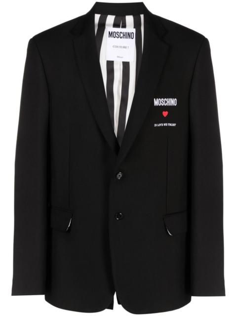 Moschino slogan-embroidered single-breasted blazer | REVERSIBLE