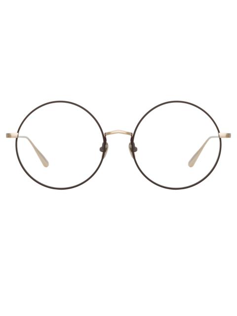 LINDA FARROW BEA ROUND OPTICAL FRAME IN LIGHT GOLD | REVERSIBLE