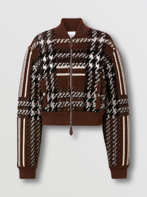 Burberry Houndstooth Wool Blend Jacquard Bomber Jacket | REVERSIBLE