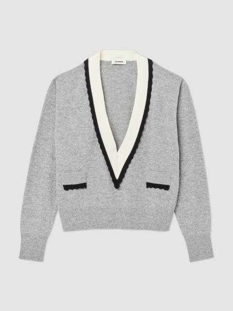 Sandro Sweater with contrasting deep V-neck | REVERSIBLE
