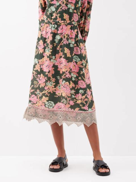 By Walid Izzy floral-print linen midi skirt | REVERSIBLE