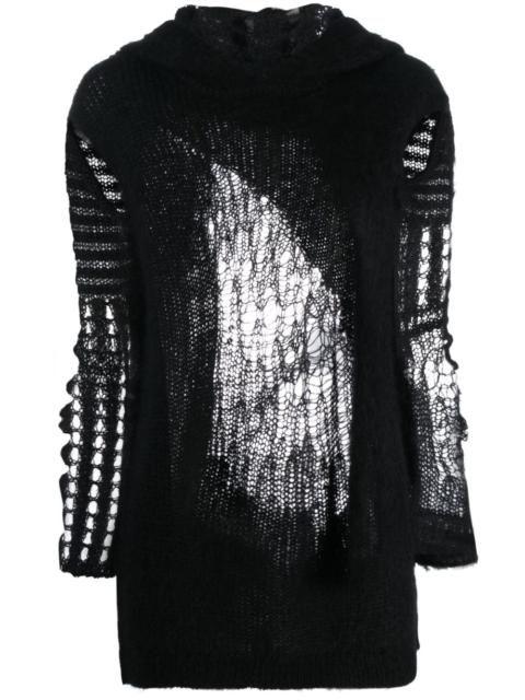 Rick Owens Spider ripped knitted hoodie | REVERSIBLE